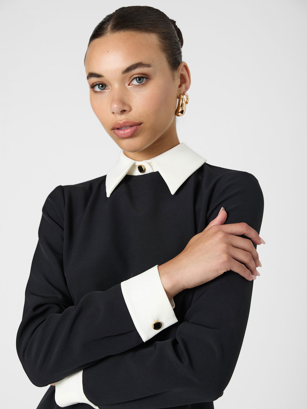 Echo Long Sleeve Collared Dress Black | French Connection US