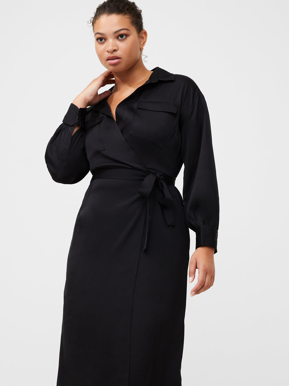 Harlow Satin Wrap Midi Dress Blackout French Connection Us