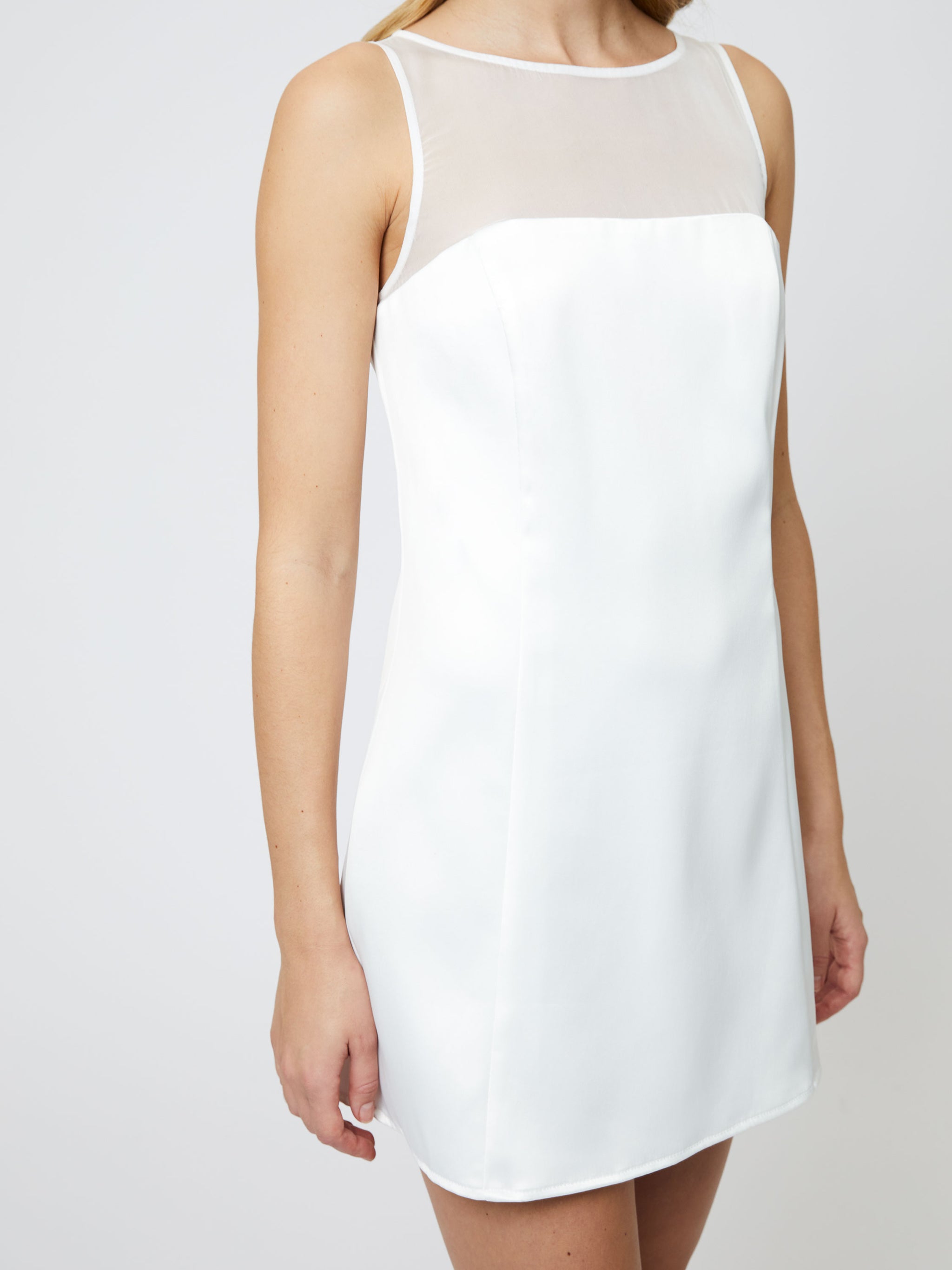 Carey Satin Slash Neck Mini Dress Summer White | French Connection US