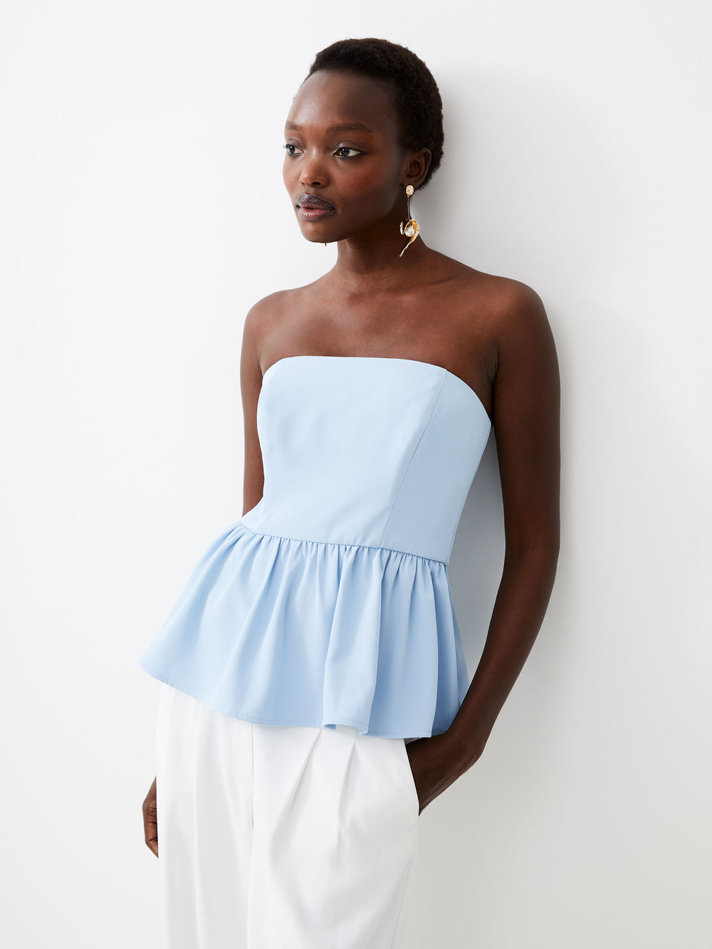 Harry Suiting Strapless Peplum Top Cashmere Blue | French Connection US