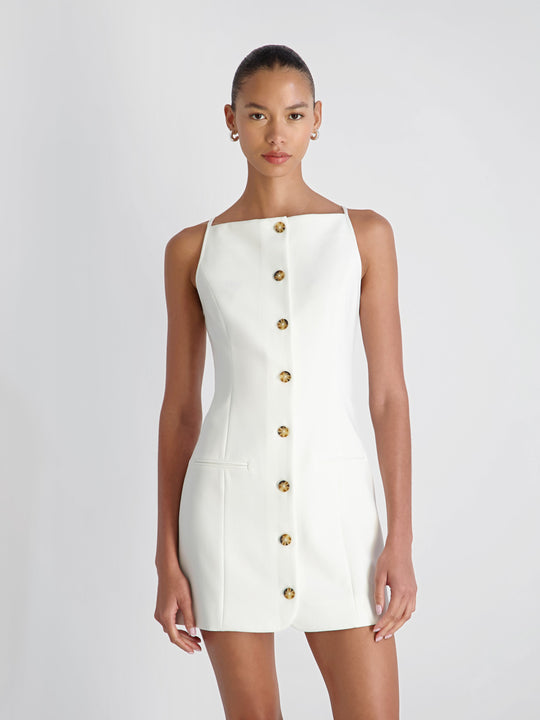 Azra Twill Square Neck Dress Summer White | French Connection US