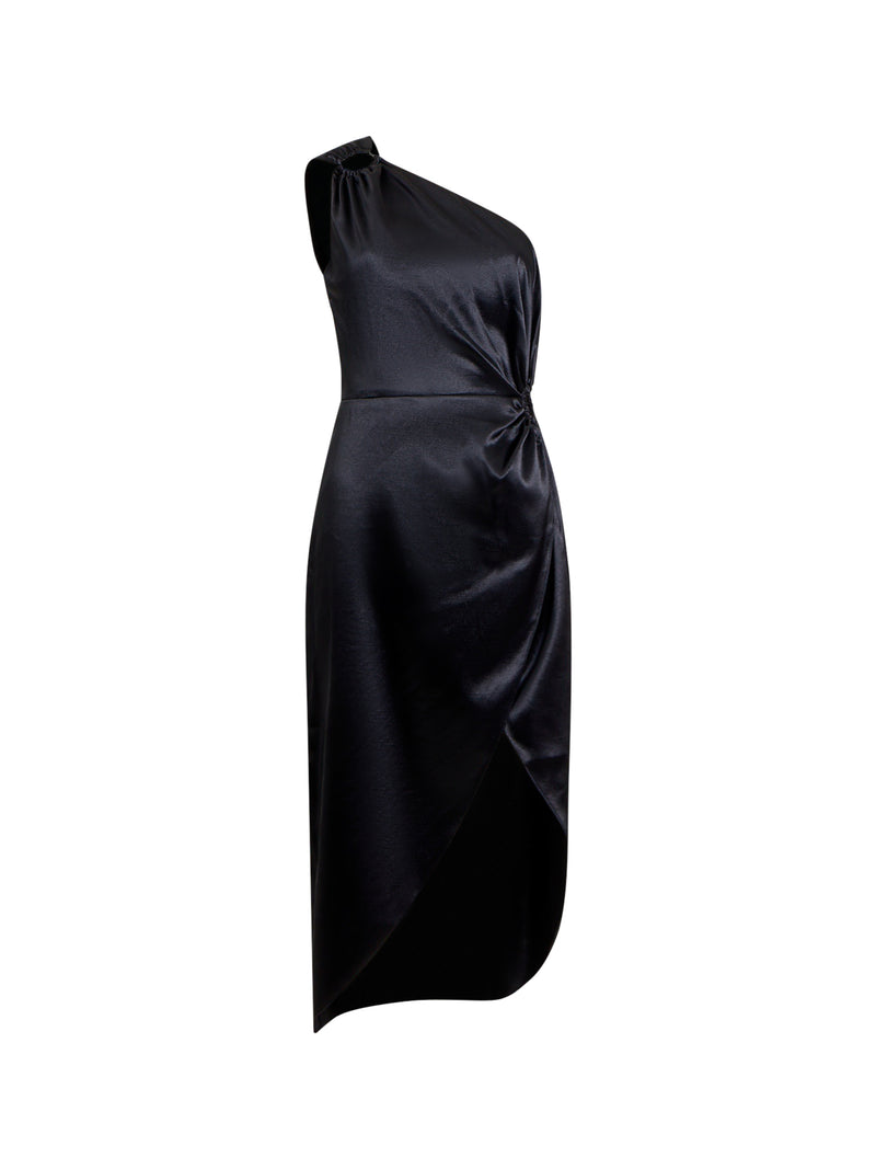 Adaline Satin One Shoulder Midi Dress Black French Connection Us